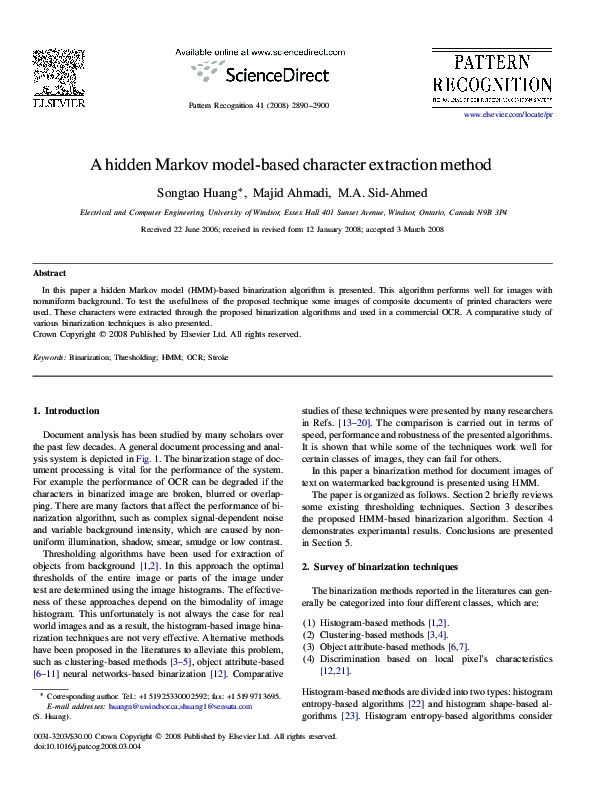 (PDF) A hidden Markov model-based character extraction method
