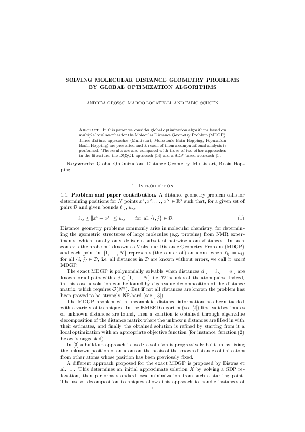 (PDF) Solving molecular distance geometry problems by global optimization algorithms