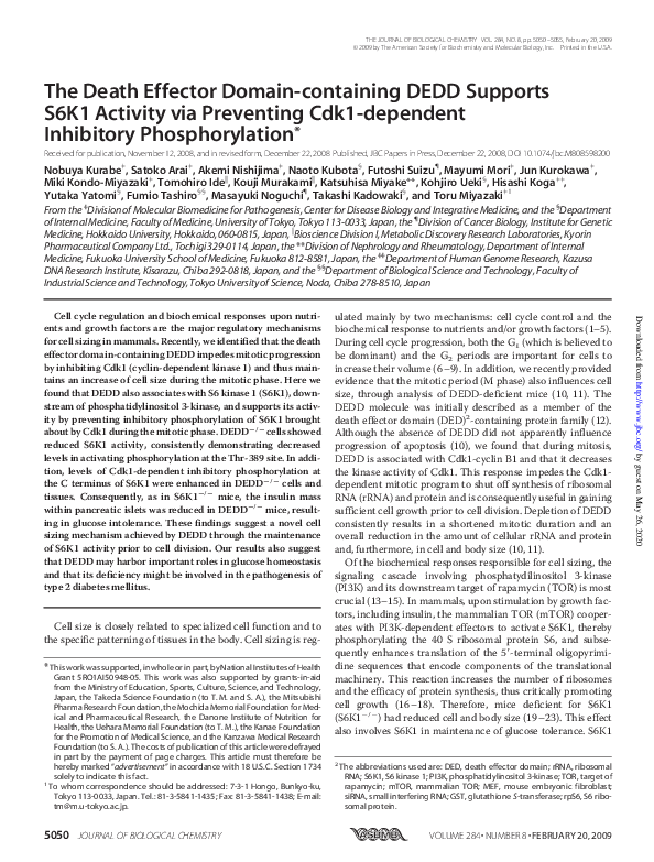 (PDF) The Death Effector Domain-containing DEDD Supports S6K1 Activity ...