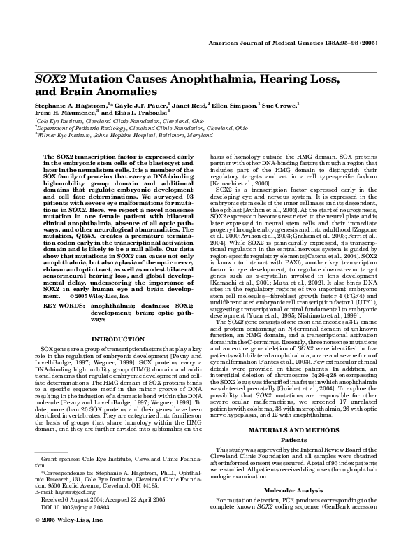(PDF) SOX2 mutation causes anophthalmia, hearing loss, and brain anomalies