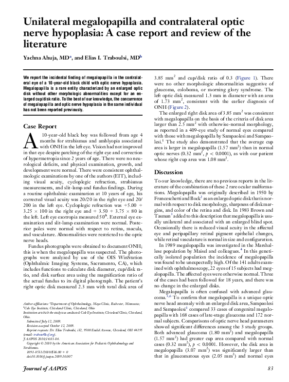 (PDF) Unilateral megalopapilla and contralateral optic nerve hypoplasia ...
