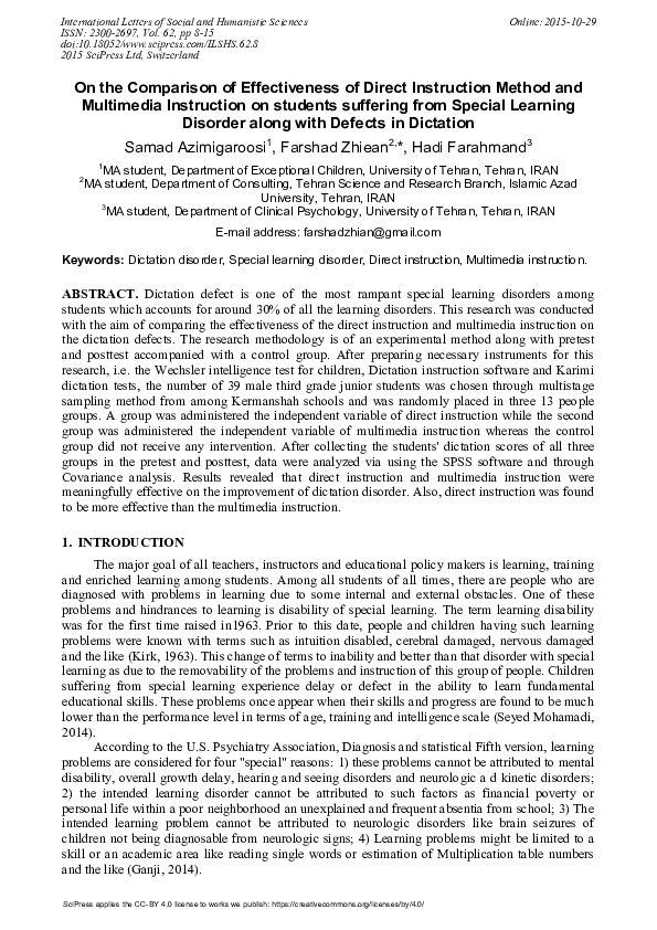 (PDF) On the Comparison of Effectiveness of Direct Instruction Method ...