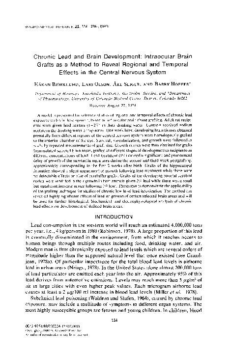 (PDF) Chronic lead and brain development: Intraocular brain grafts as a ...