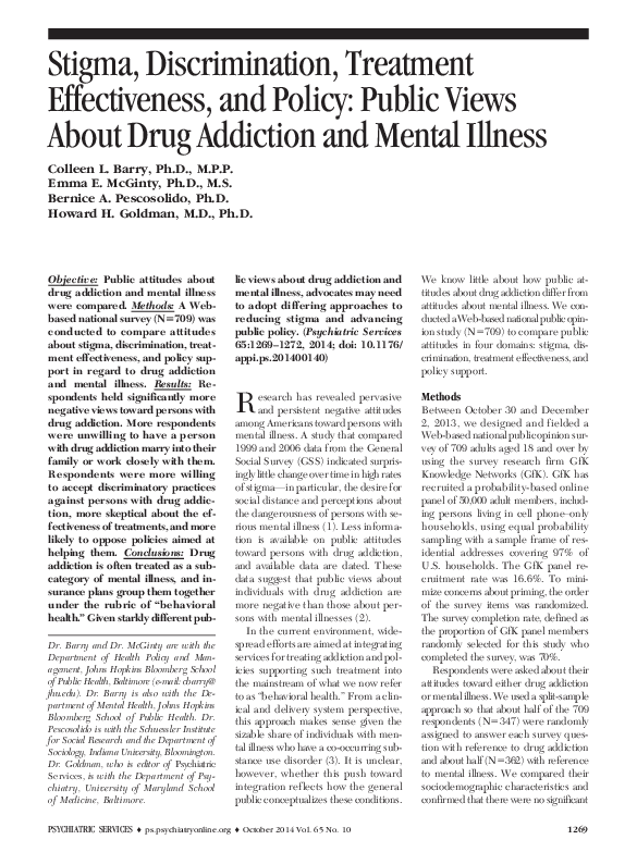 (PDF) Stigma, Discrimination, Treatment Effectiveness, and Policy ...