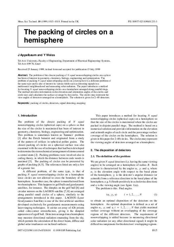 (PDF) The packing of circles on a hemisphere