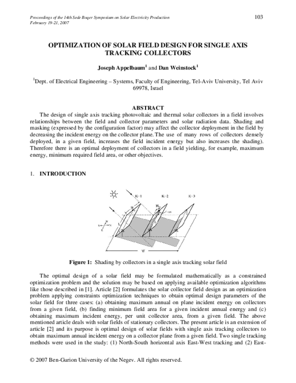 (PDF) Optimization of Solar Field Design for Single Axis Tracking ...