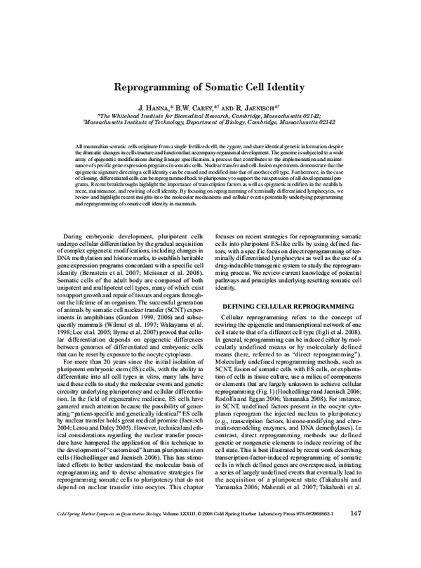 (PDF) Reprogramming of Somatic Cell Identity