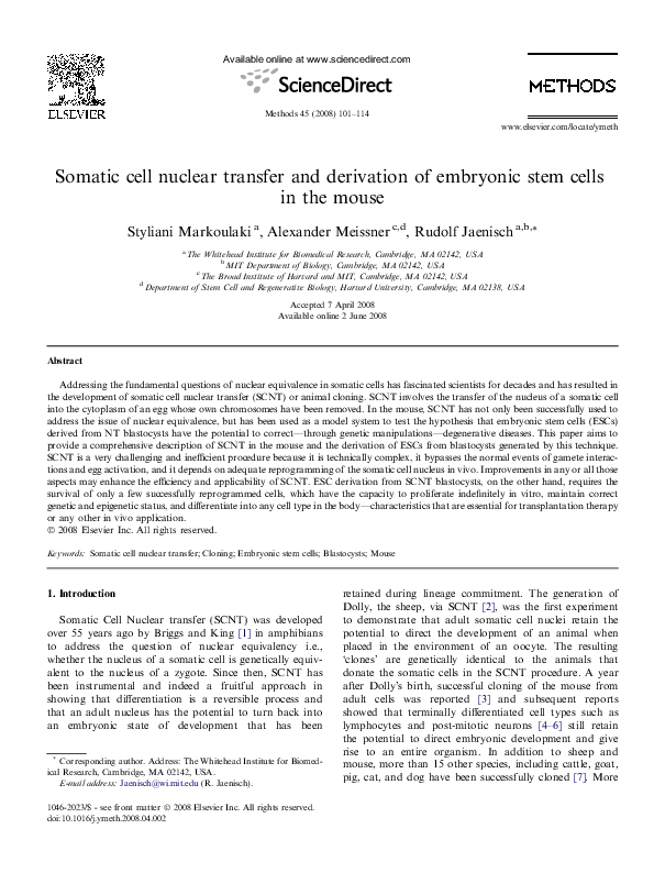 (PDF) Somatic cell nuclear transfer and derivation of embryonic stem ...