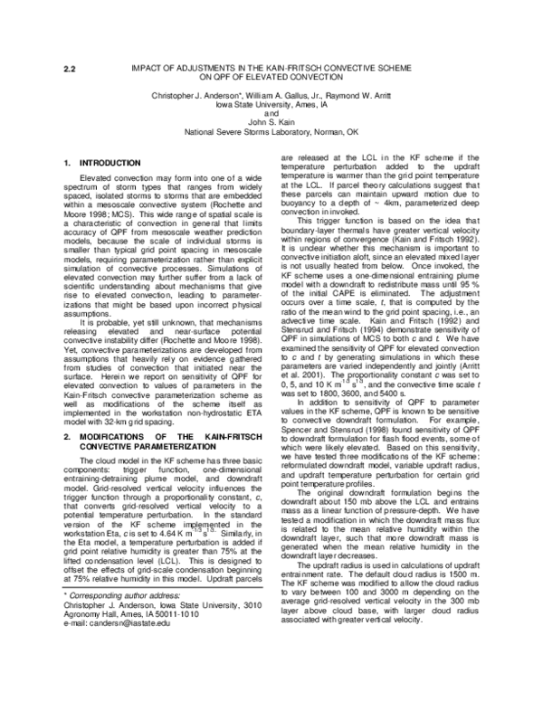 (PDF) Impact of Adjustments in the Kain-Fritsch Convective Scheme on QPF of Elevated Convection