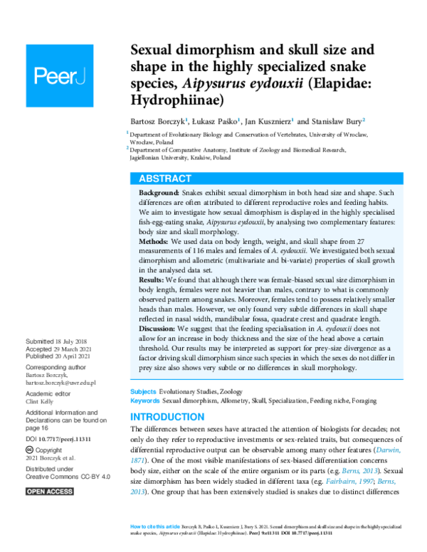 (PDF) Sexual dimorphism and skull size and shape in the highly ...