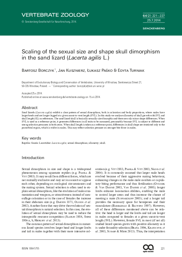 (PDF) Scaling of the sexual size and shape skull dimorphism in the sand ...
