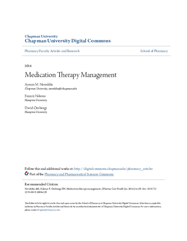 (PDF) Medication Therapy Management