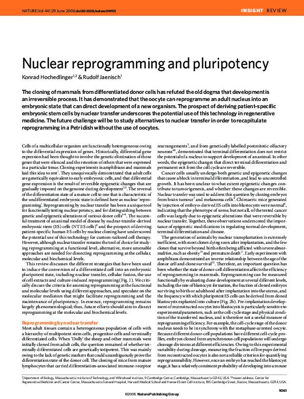 (PDF) Nuclear reprogramming and pluripotency