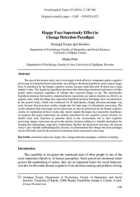 (PDF) Happy Face Superiority Effect in Change Detection Paradigm