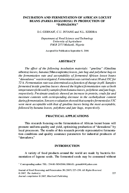 (PDF) Incubation and Fermentation of African Locust Beans (Parkia ...