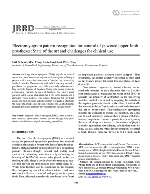 (PDF) Electromyogram pattern recognition for control of powered upper ...