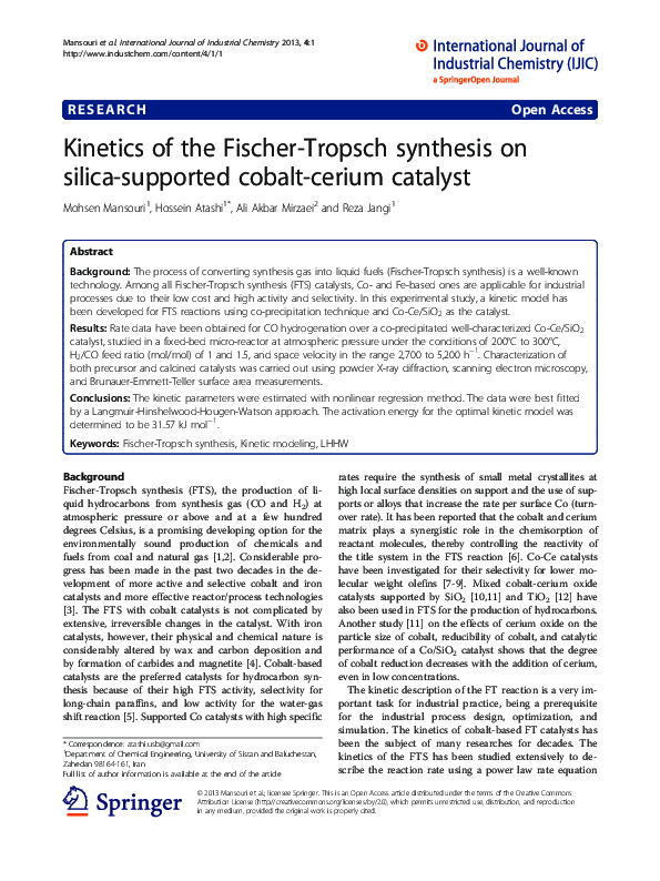 (PDF) Kinetics of the Fischer-Tropsch synthesis on silica-supported ...