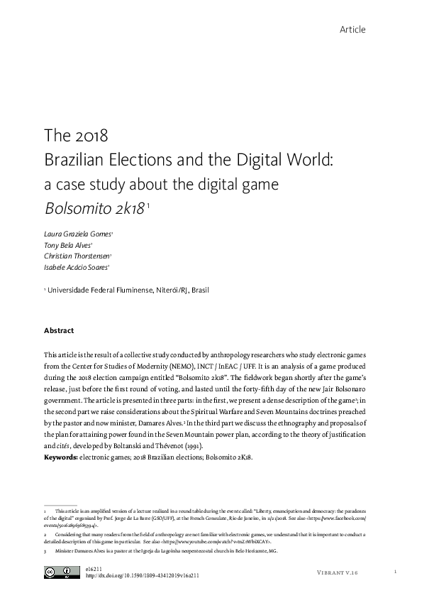 (PDF) The 2018 Brazilian Elections and the Digital World: a case study ...