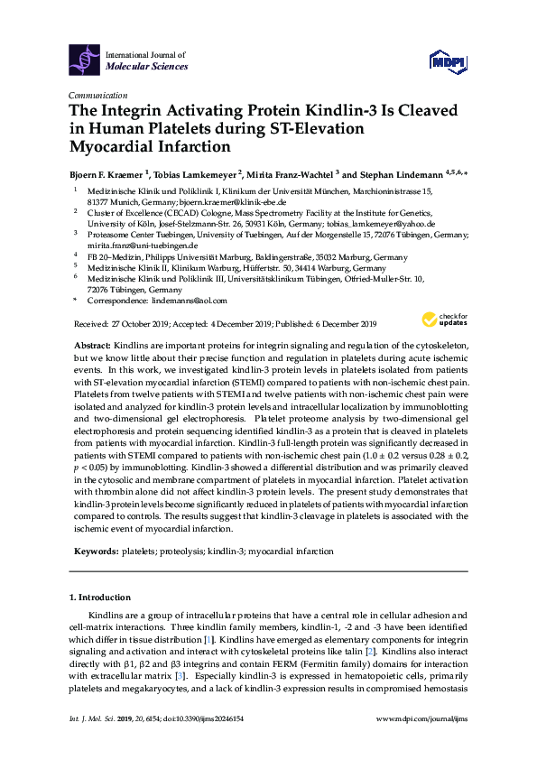 (PDF) The Integrin Activating Protein Kindlin-3 Is Cleaved in Human ...