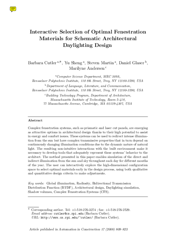 (PDF) Interactive selection of optimal fenestration materials for schematic architectural ...