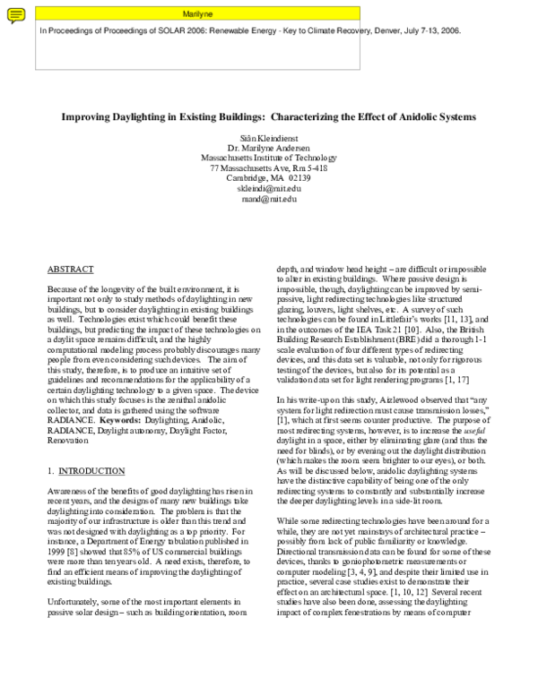 (PDF) Improving Daylighting in Existing Buildings: Characterizing the ...