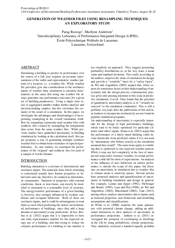 (PDF) Generation of Weather Files Using Resampling Techniques: An Exploratory Study