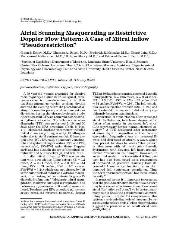 (PDF) Atrial stunning masquerading as restrictive Doppler flow pattern ...