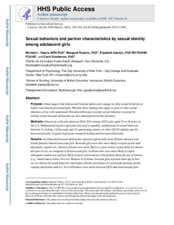 (PDF) Sexual Behaviors and Partner Characteristics by Sexual Identity ...