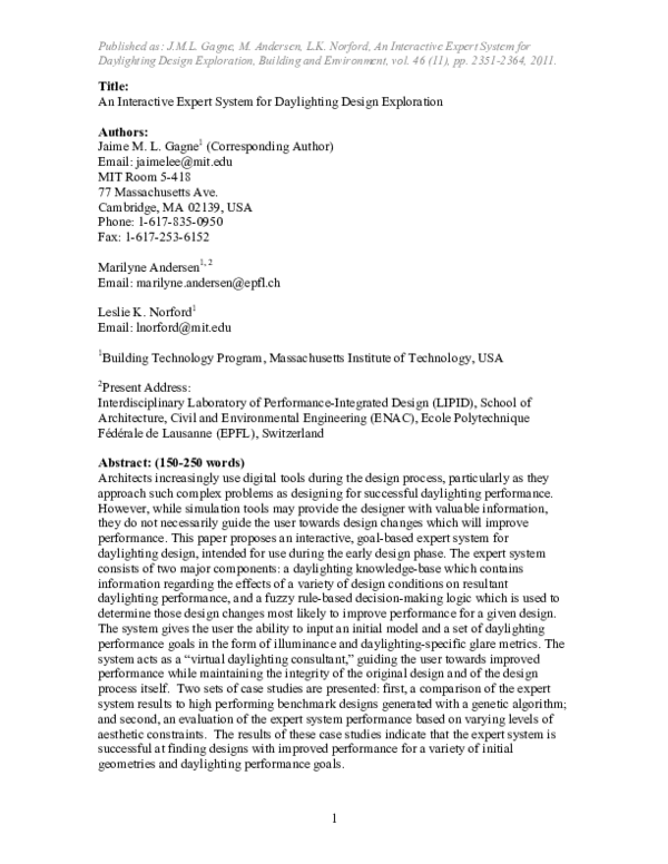 (PDF) An interactive expert system for daylighting design exploration | Marilyne Andersen ...