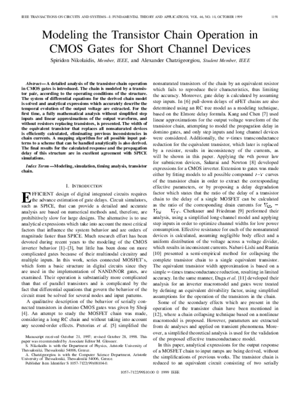 (PDF) Modeling the transistor chain operation in CMOS gates for short ...