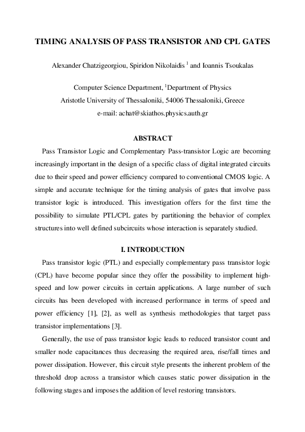 (PDF) Timing Analysis of Pass Transistor and CPL Gates
