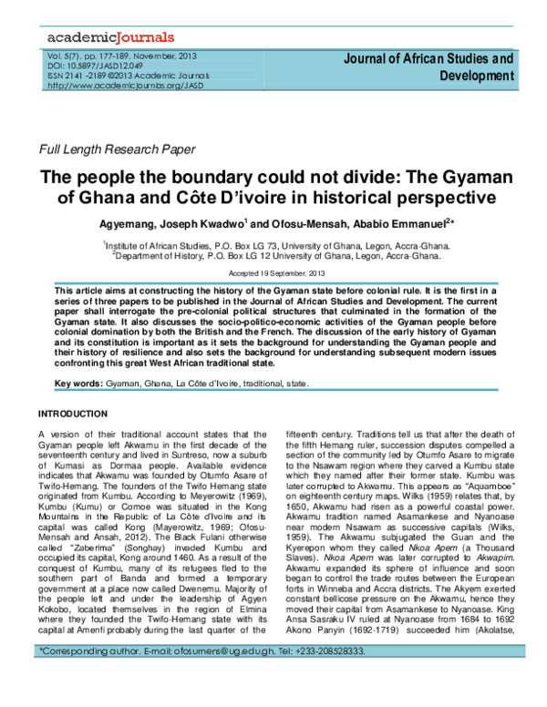 (PDF) The people the boundary could not divide: The Gyaman of Ghana and ...