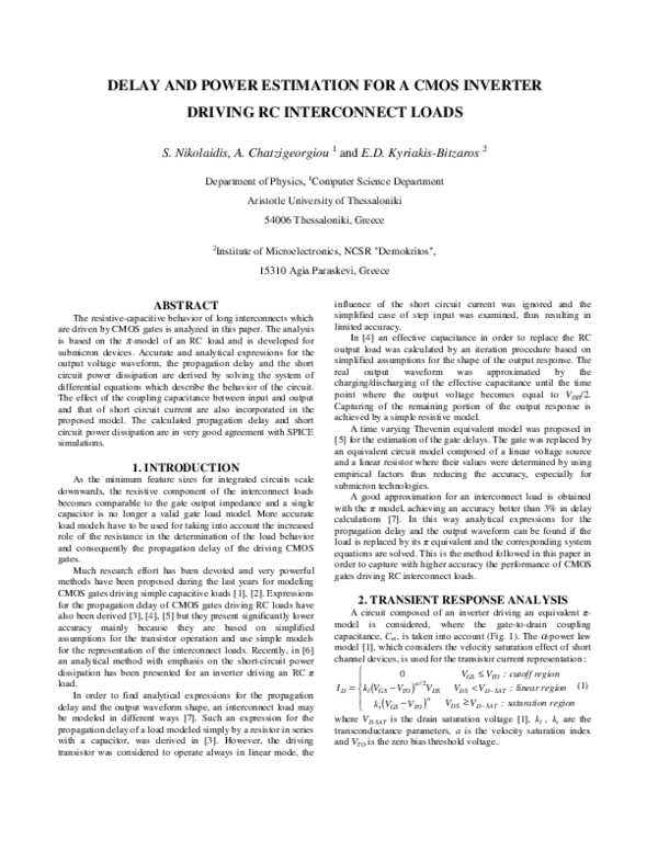 (PDF) Delay and power estimation for a CMOS inverter driving RC ...