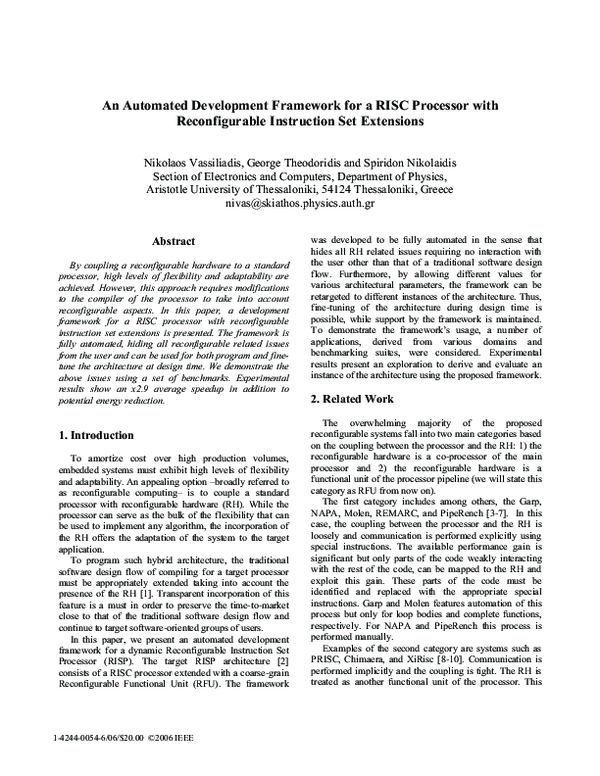 Pdf An Automated Development Framework For A Risc Processor With Reconfigurable Instruction