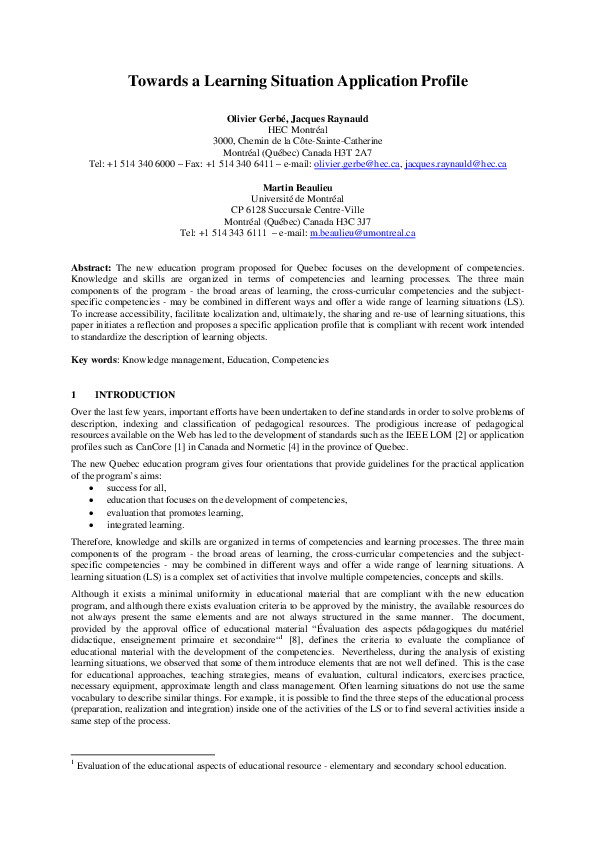 (PDF) Towards a Learning Situation Application Profile