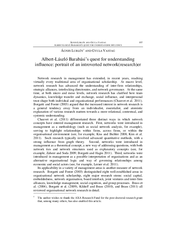 (PDF) Albert-László Barabási’s quest for understanding influence ...
