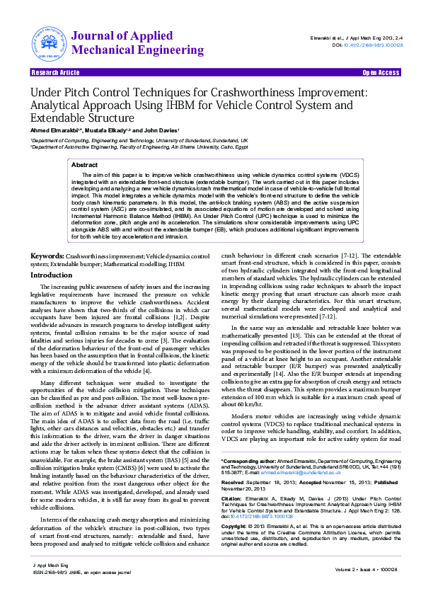 (PDF) Under Pitch Control Techniques for Crashworthiness Improvement: Analytical Approach Using ...