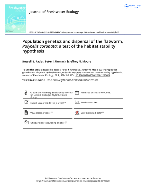 (PDF) Population genetics and dispersal of the flatworm, Polycelis ...