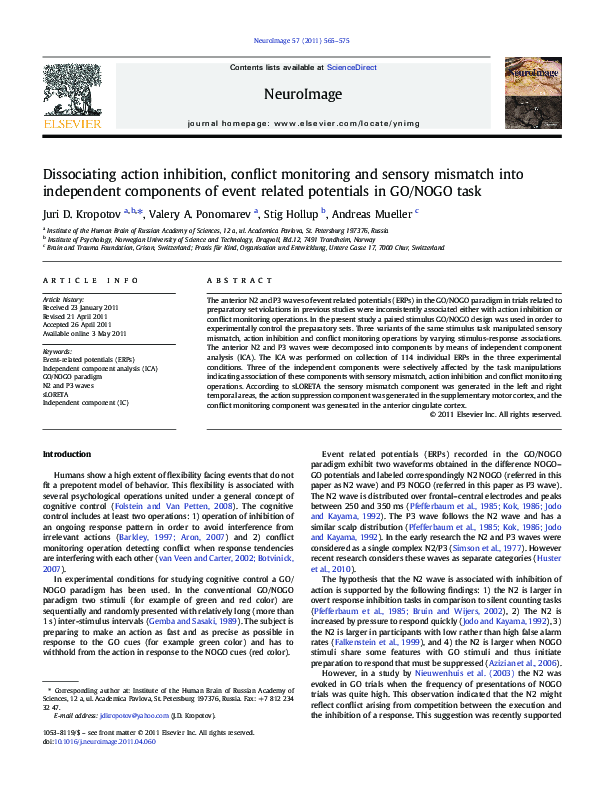 (PDF) Dissociating action inhibition, conflict monitoring and sensory ...