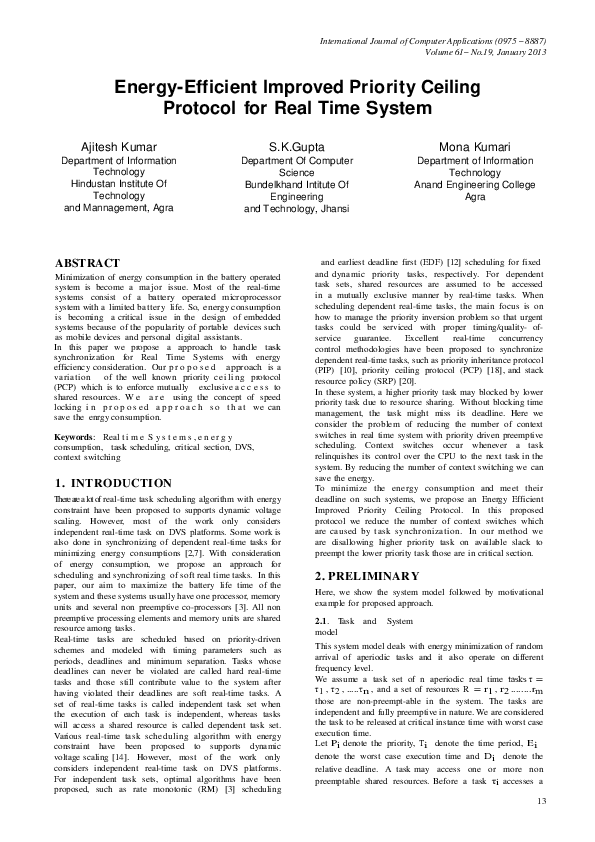 (PDF) Energy-Efficient Improved Priority Ceiling Protocol for Real Time System