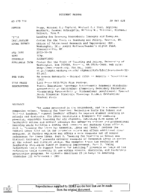 (PDF) Leading for learning sourcebook: Concepts and examples