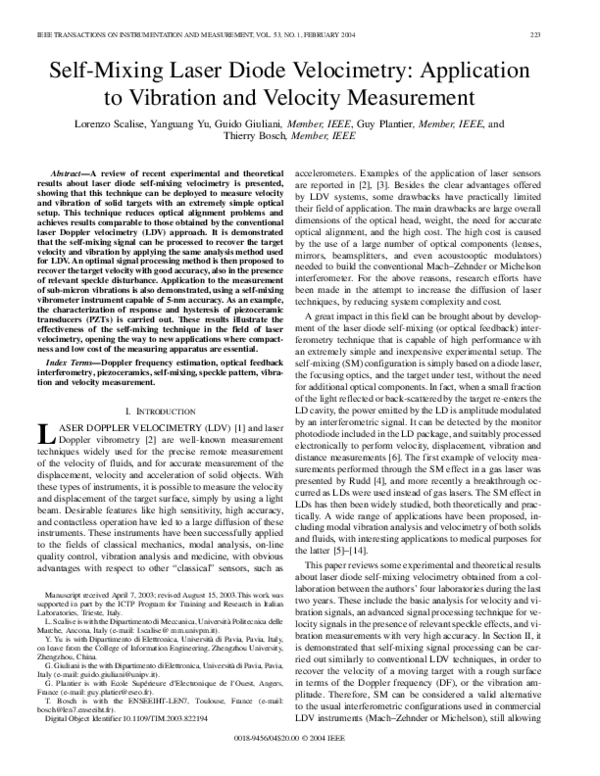 (PDF) Self-mixing laser diode velocimetry: application to vibration and ...
