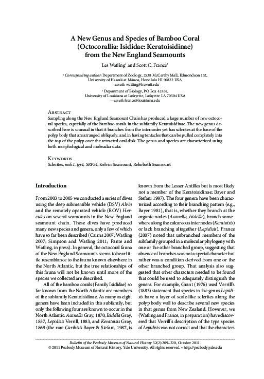 (PDF) A New Genus and Species of Bamboo Coral (Octocorallia: Isididae ...