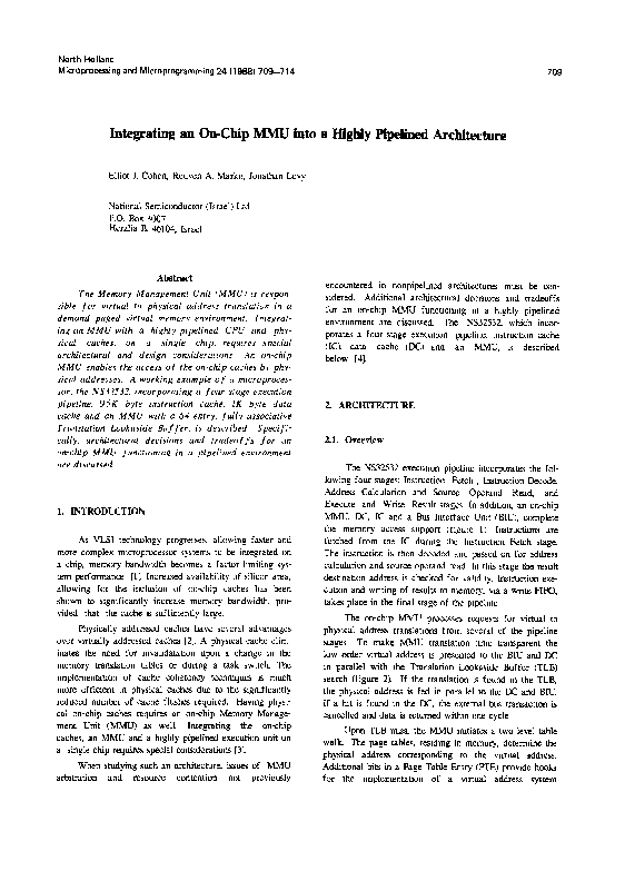 (PDF) Integrating an on-chip MMU into a highly pipelined architecture