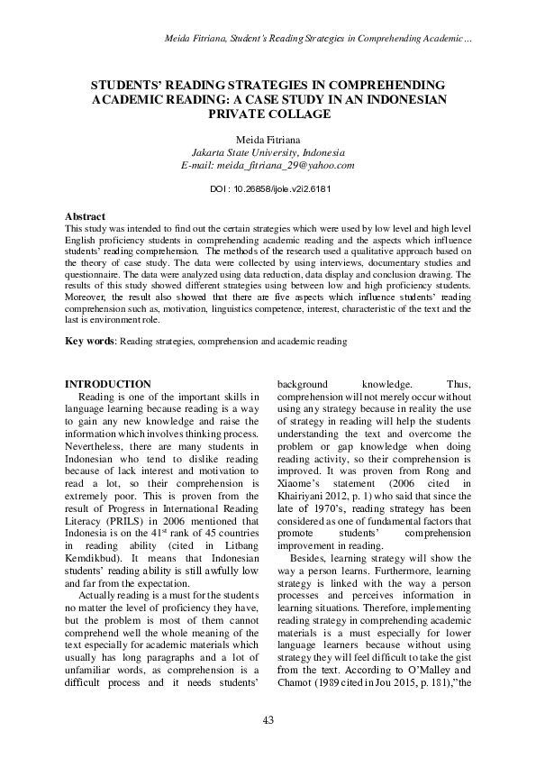 (PDF) Students’ Reading Strategies in Comprehending Academic Reading: A ...