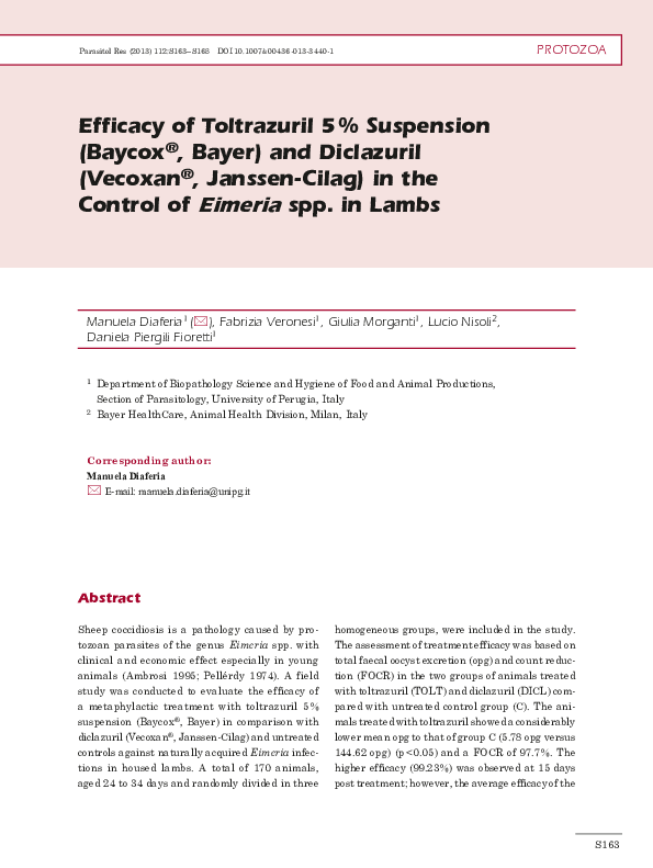 (PDF) Efficacy of Toltrazuril 5 % Suspension (Baycox®, Bayer) and ...