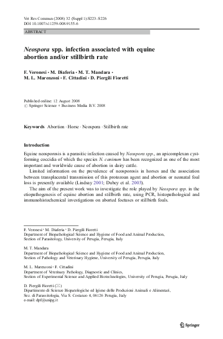 (PDF) Neospora spp. infection associated with equine abortion and/or ...