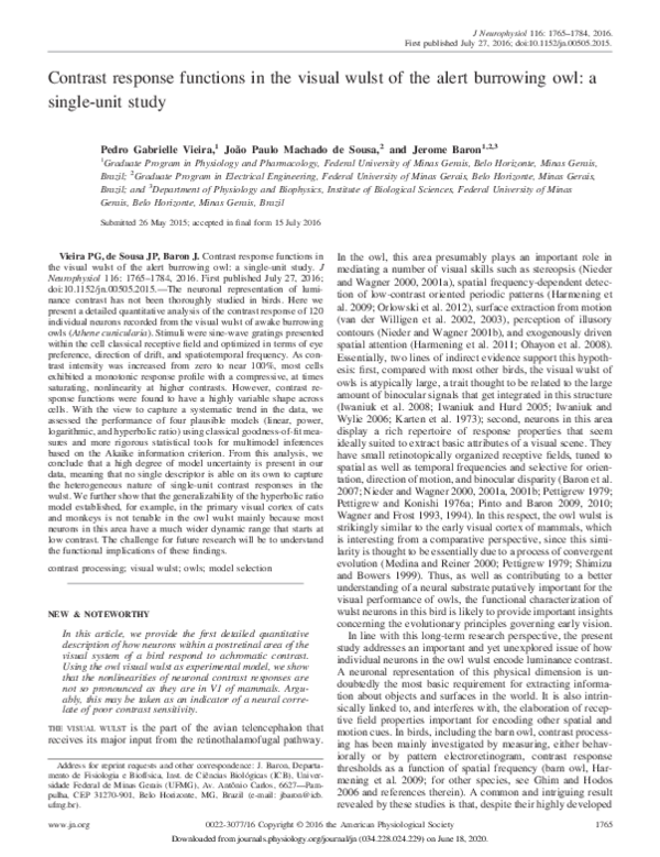 (PDF) Contrast response functions in the visual wulst of the alert burrowing owl: A single-unit ...