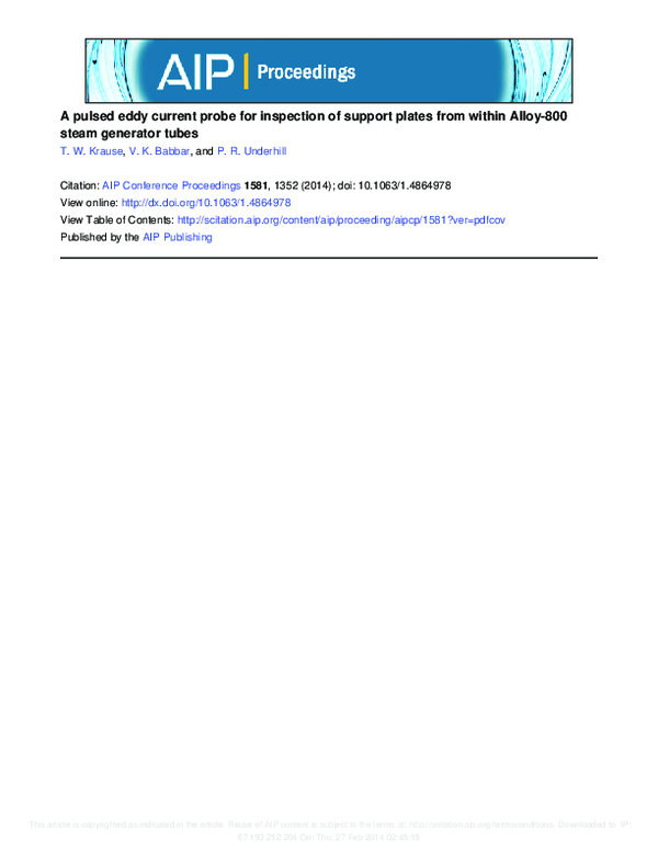 (PDF) A pulsed eddy current probe for inspection of support plates from ...