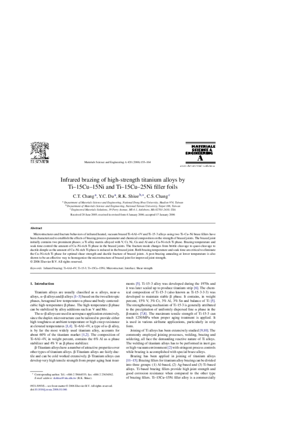 (PDF) Infrared brazing of high-strength titanium alloys by Ti–15Cu–15Ni ...